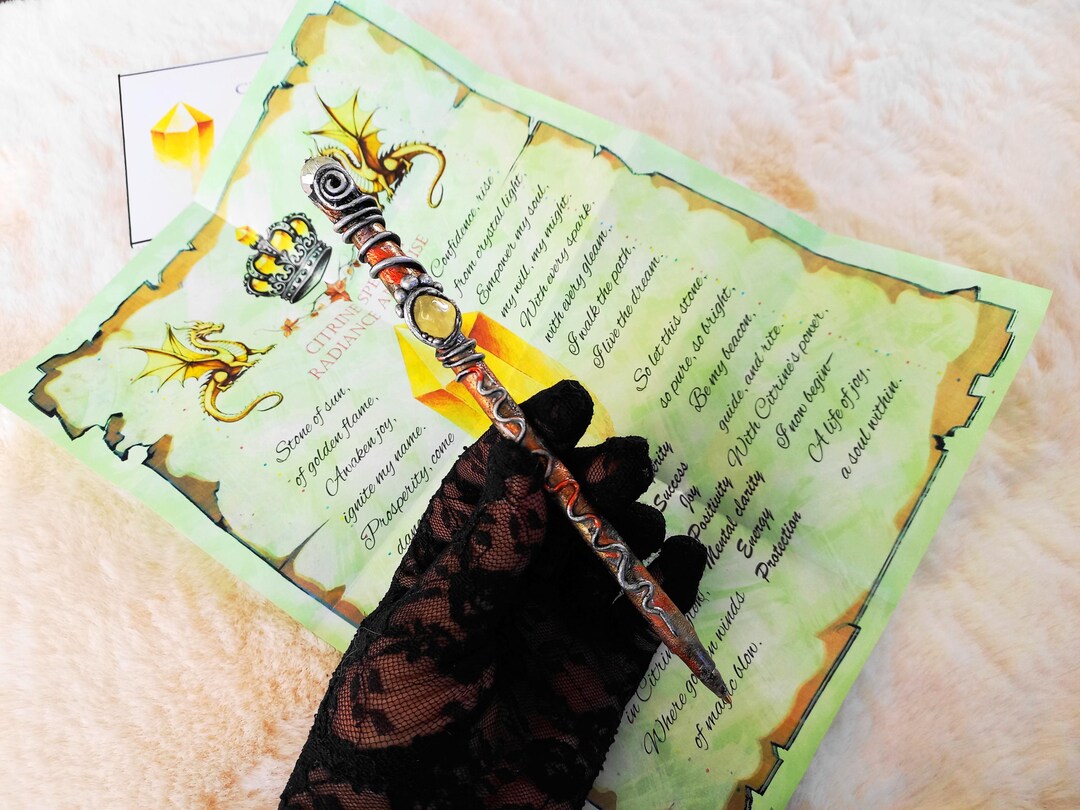 Citrine Crystal Magic Wand Pen: Handmade Refillable Witch Pen - Etsy