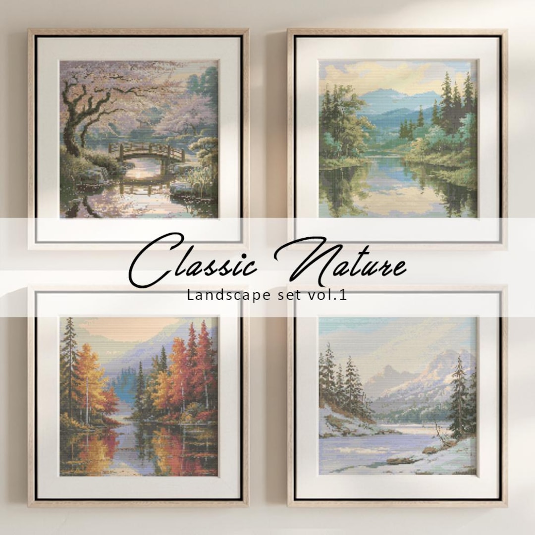 Classic Nature Landscape Pattern Bundle, Scenic Mountain & Forest Art ...