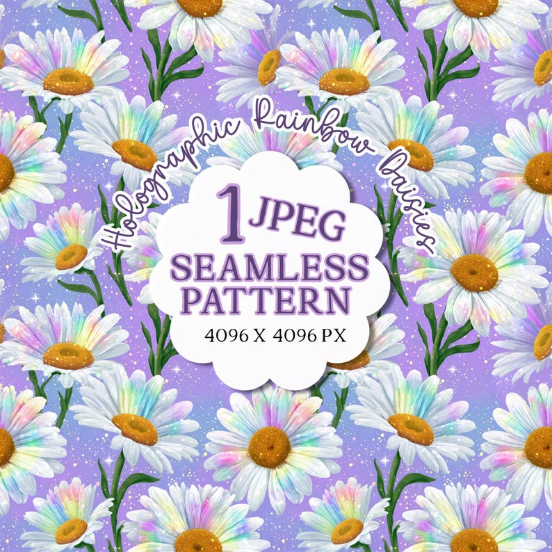 Holographic Rainbow Daisies Seamless Pattern, Coquette Digital Paper ...