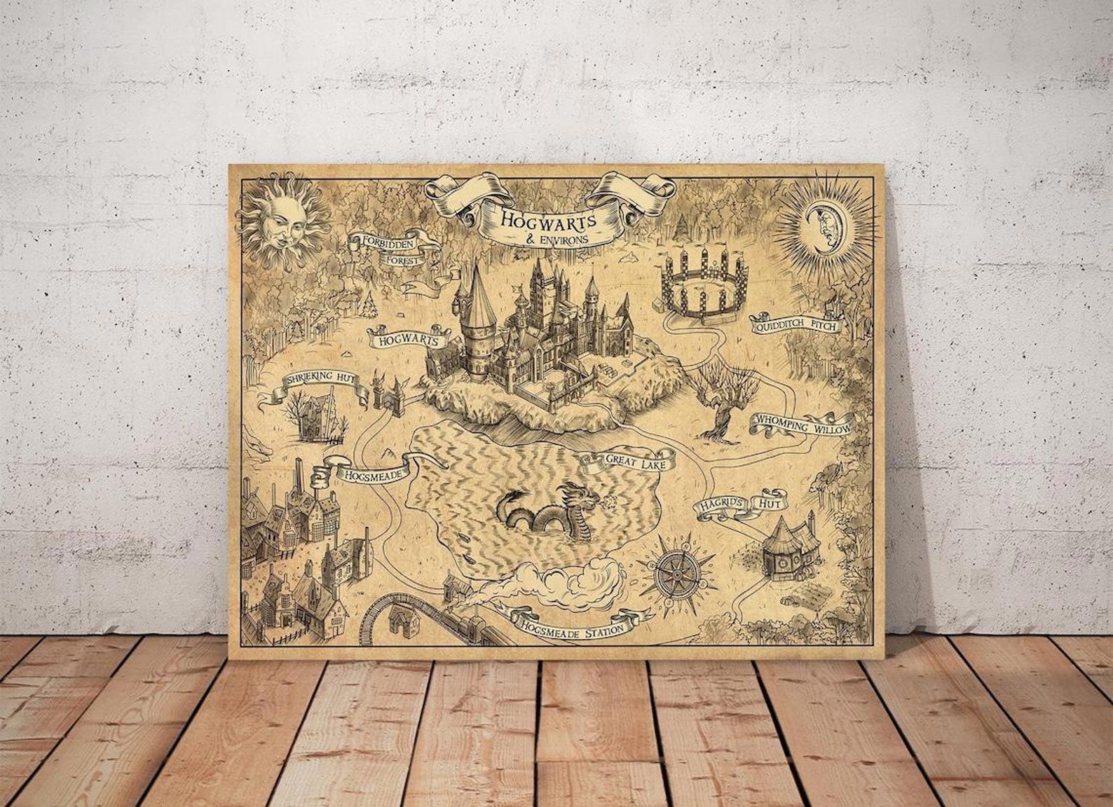 Wizarding World Map Art Print, Vintage Fantasy Decor (digital Download ...