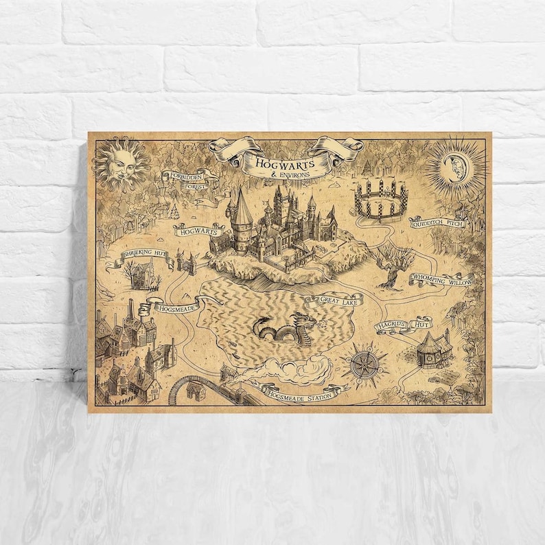Wizarding World Map Art Print, Vintage Fantasy Decor (digital Download ...