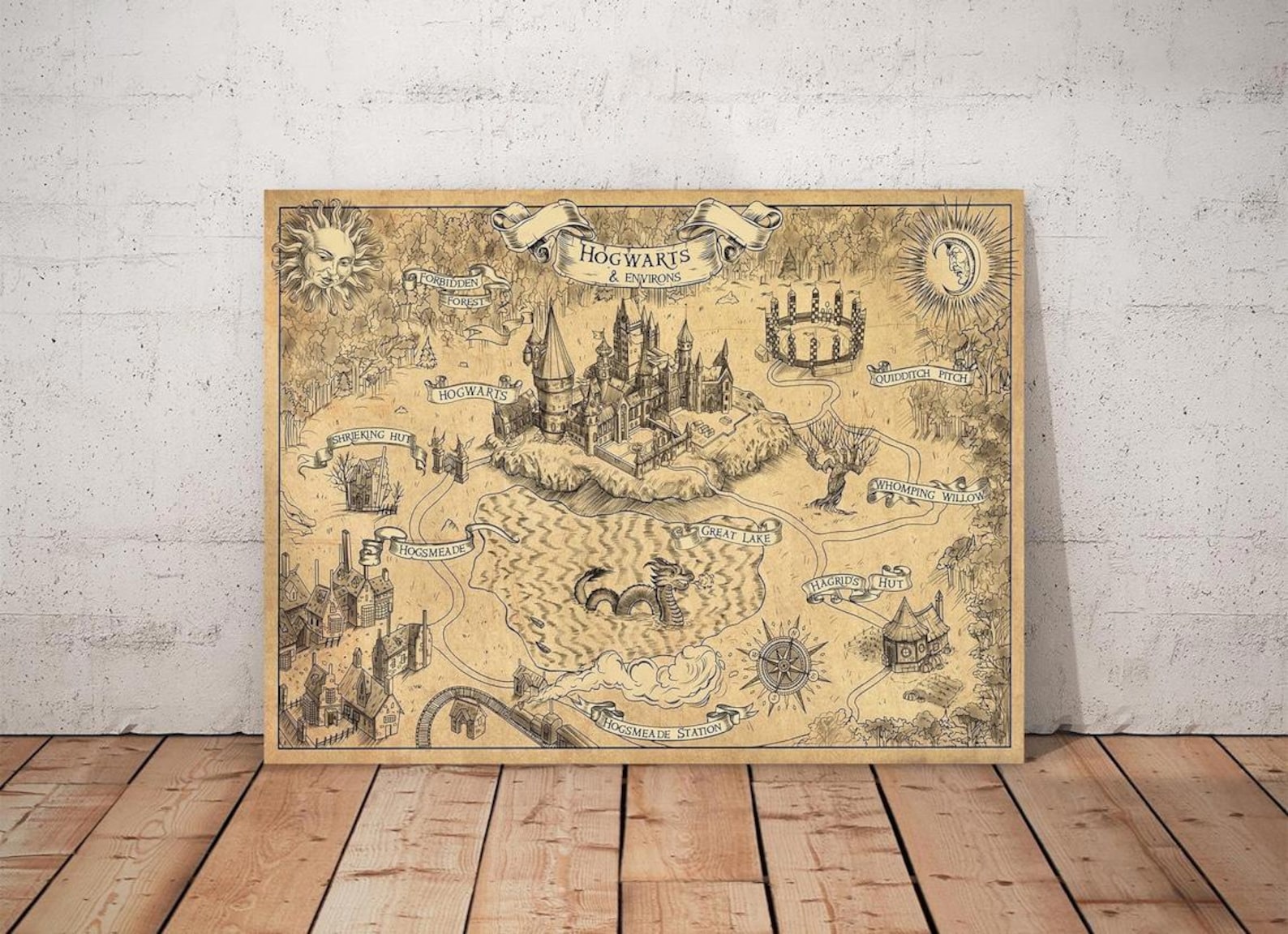 Wizarding World Map Art Print, Vintage Fantasy Decor (digital Download ...