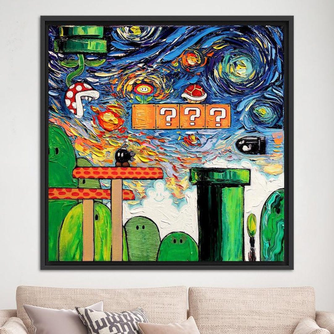 Mario World Canvas Art: Starry Night, Game Room Decor - Etsy