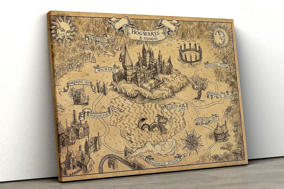 Wizarding World Map Art Print, Vintage Fantasy Decor (digital Download ...
