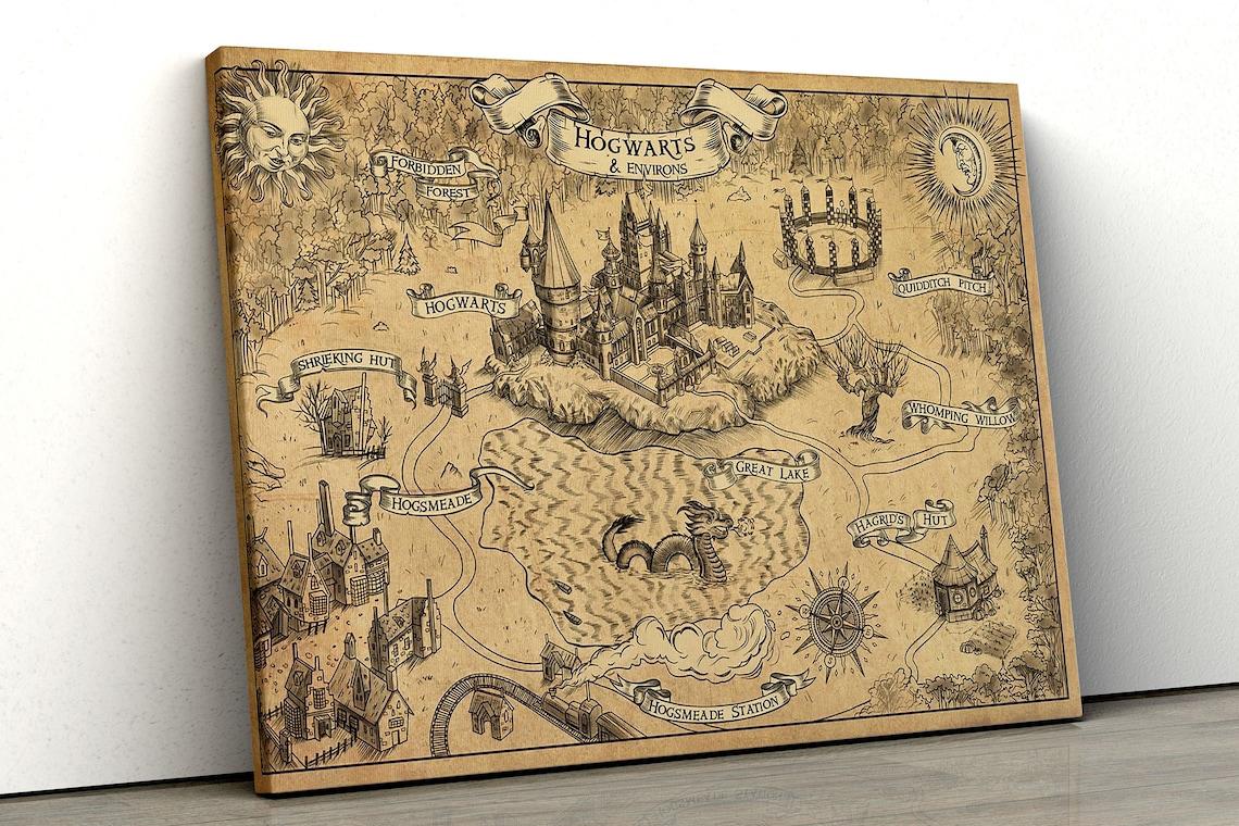 Wizarding World Map Art Print, Vintage Fantasy Decor (digital Download ...