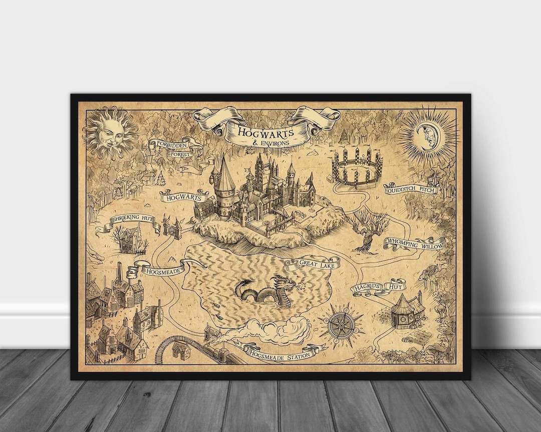 Wizarding World Map Art Print, Vintage Fantasy Decor (digital Download ...