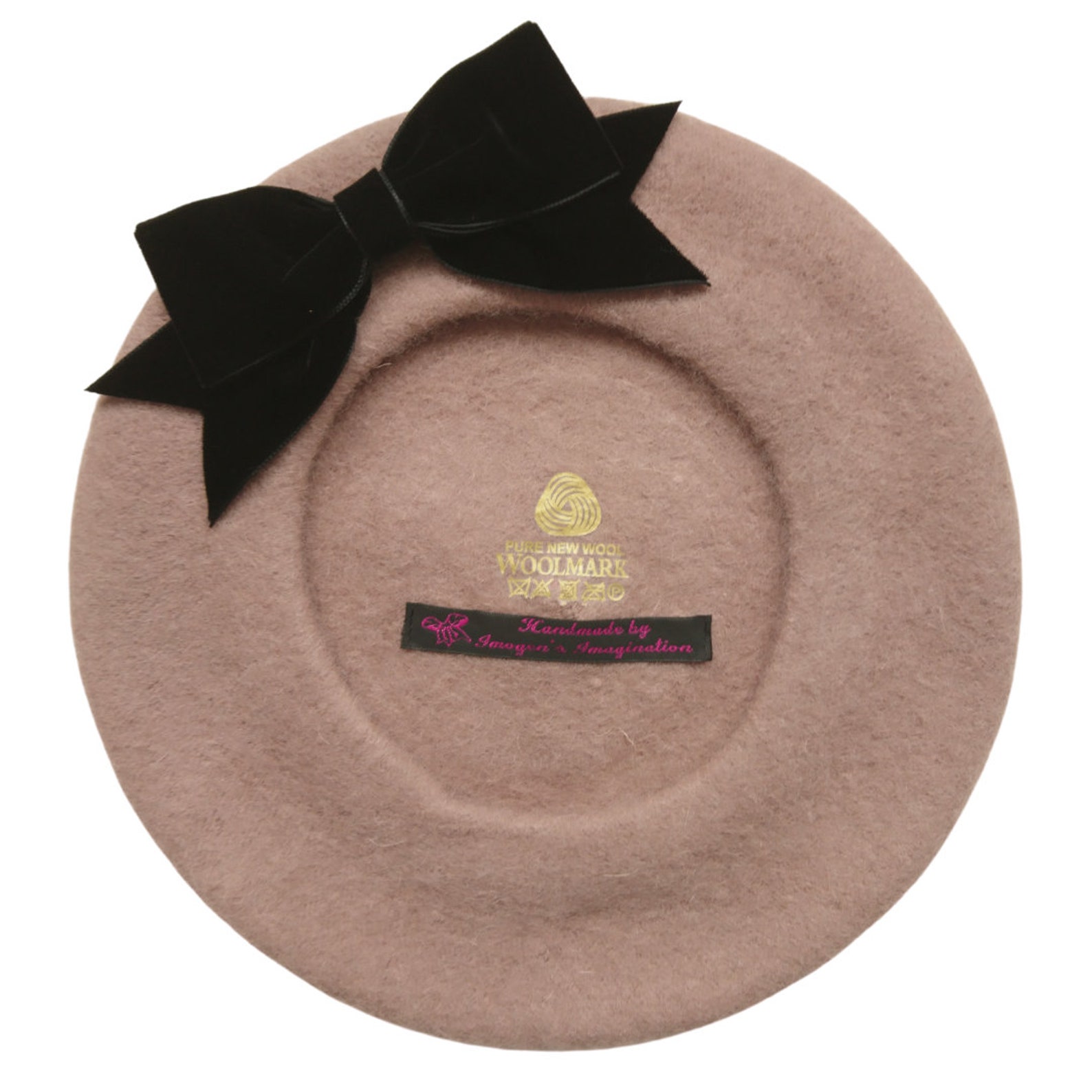 Beige Wool Felt Beret Hat With Beige Velvet Ribbon Bow, Beige French ...