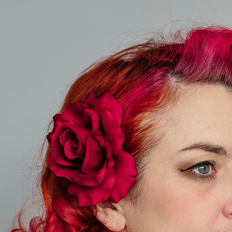 Red Rose Flower Hair Clip, Red Vintage Style Rose Hair Flower, Red Rose ...