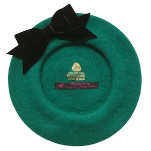 Emerald Green Wool Felt Beret Hat With Green Velvet Ribbon Bow, Green ...