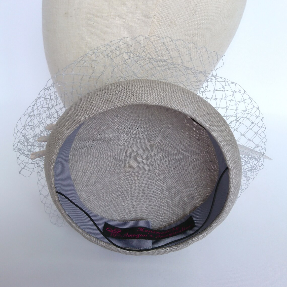 Grey Straw Pill Box Hat With Veiling and Feathers Grey - Etsy UK
