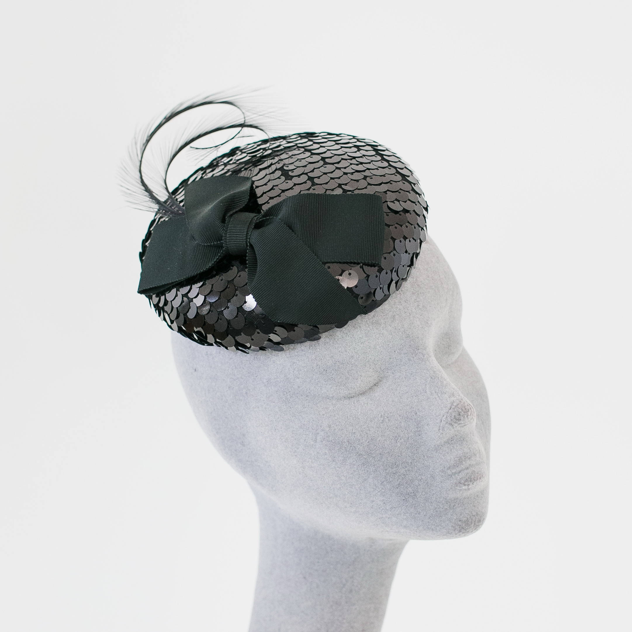 Black Sequin Cocktail Hat Black Sequin Button Hat with | Etsy