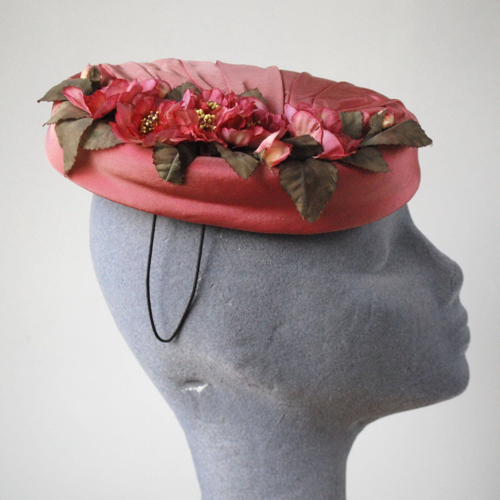Pink Silk Hat With Blossom Flowers, Pink Cocktail Hat, Pink Percher Hat ...