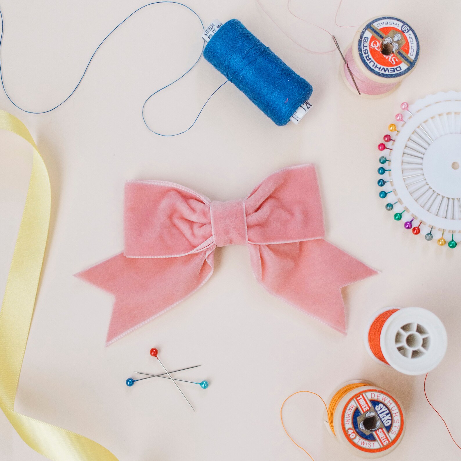 Coral Pink Velvet Ribbon Bow Hair Clip, Classic Pale Pink Velvet Hair ...