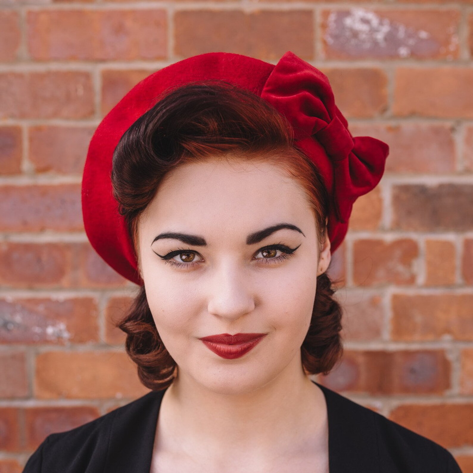Red Wool Felt Beret Hat With Red Velvet Bow, Red French Beret Hat, Red ...