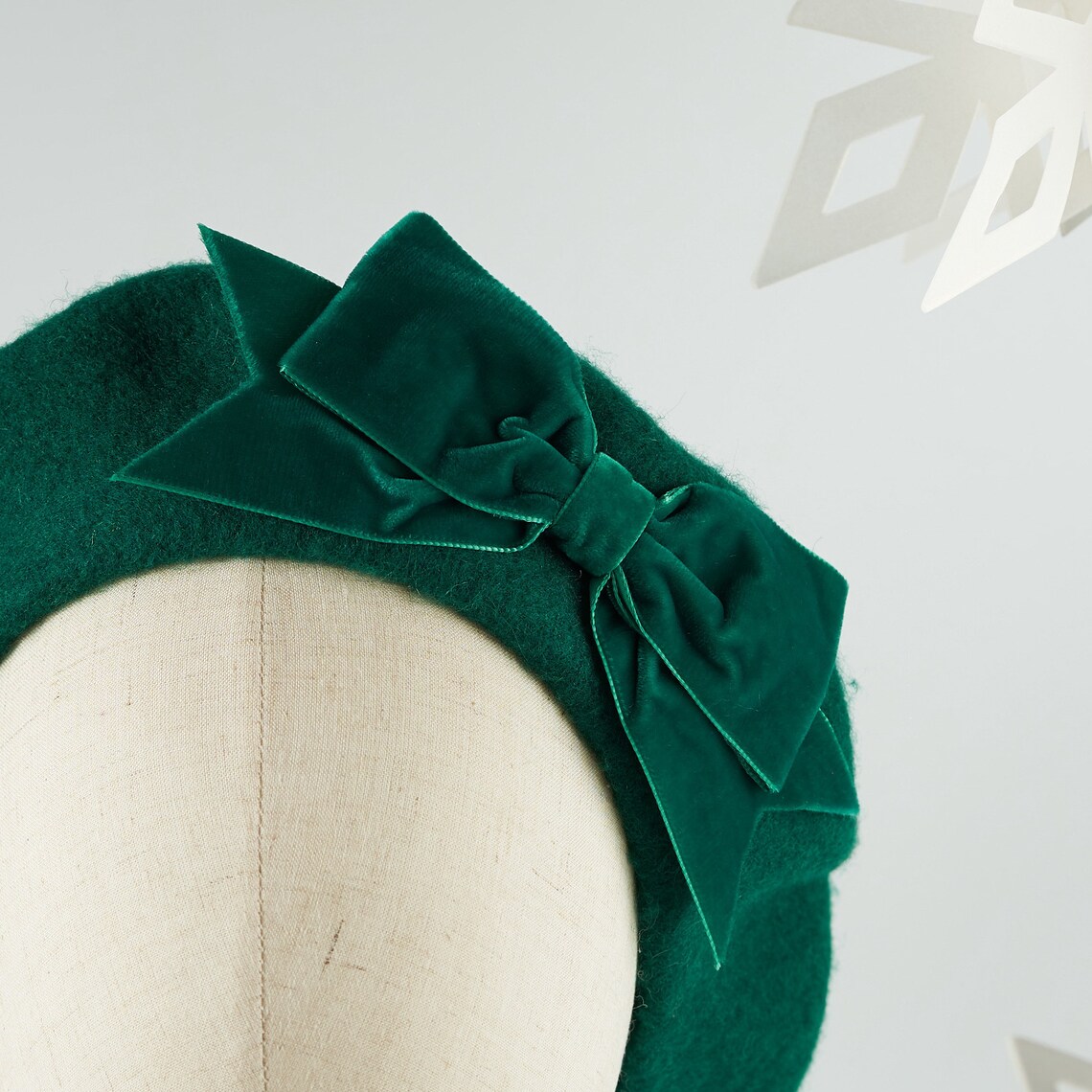 Emerald Green Wool Felt Beret Hat With Green Velvet Ribbon - Etsy Australia