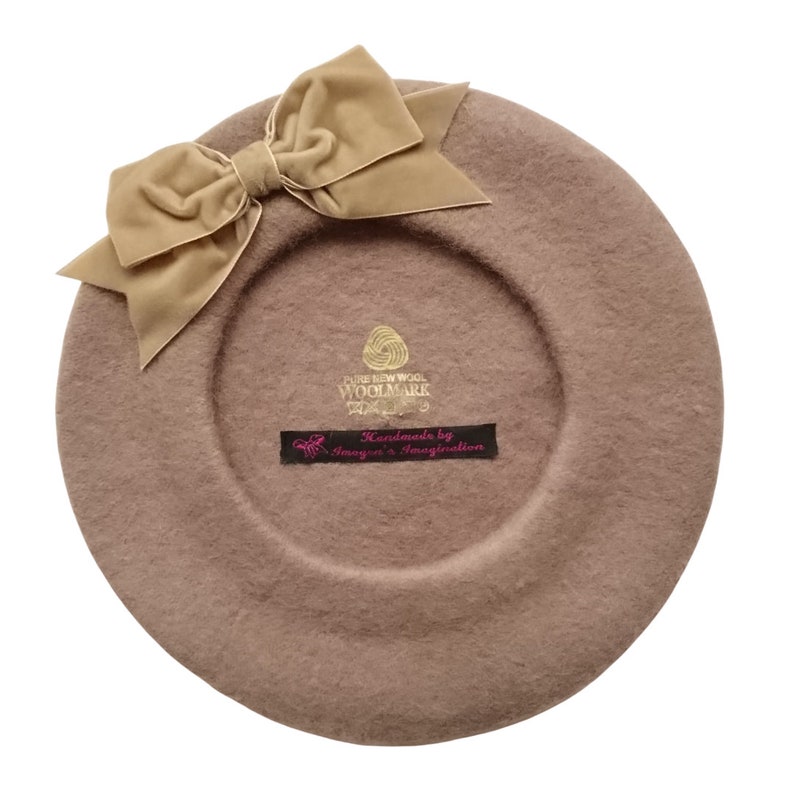 Beige Wool Felt Beret Hat With Beige Velvet Ribbon Bow, Beige French ...