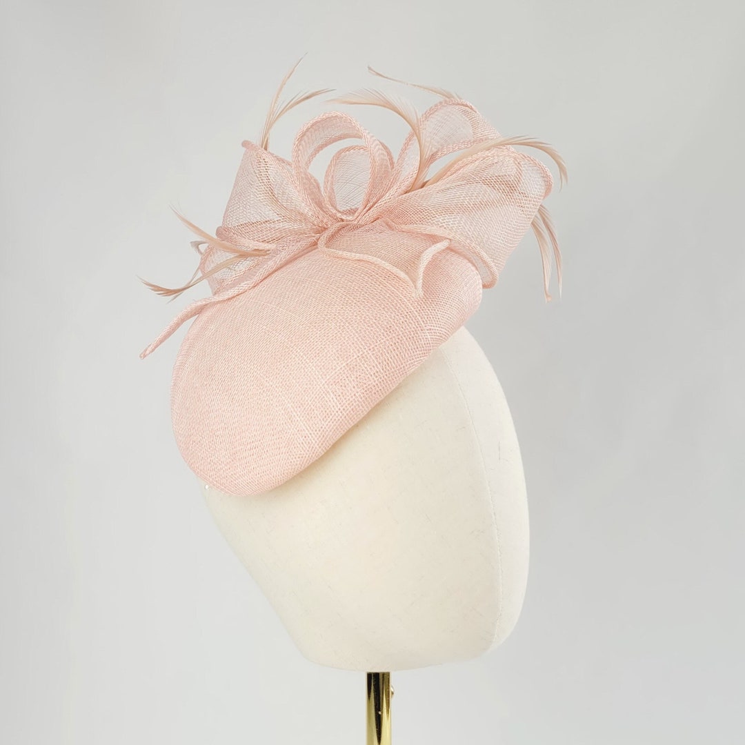 Pale Pink Sloped Beret Hat With Loops and Feathers, Pale Pink Race Day ...