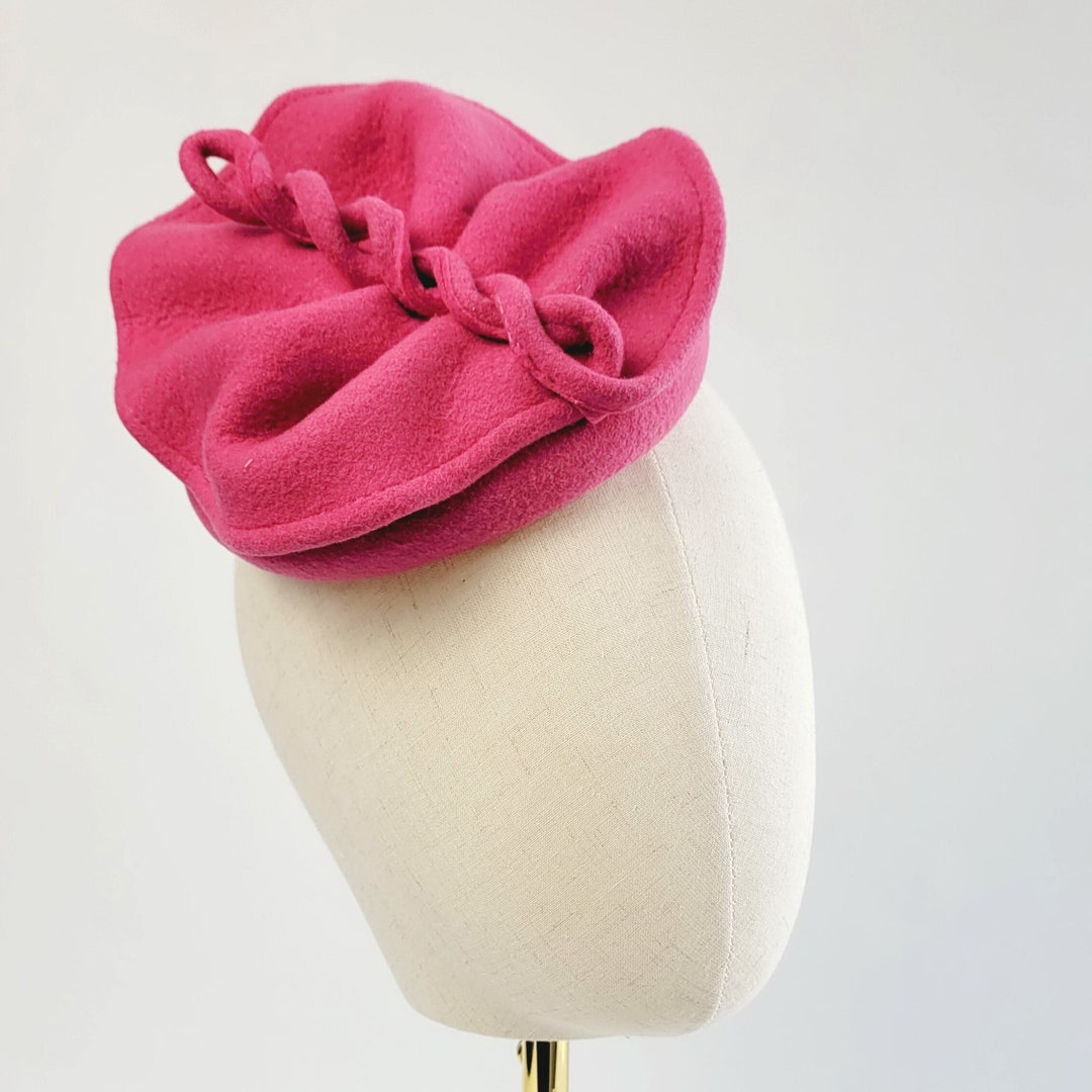 Hot Pink Felt Hat With Wave, Pink Felt Percher Hat, Pink Race Day Hat ...