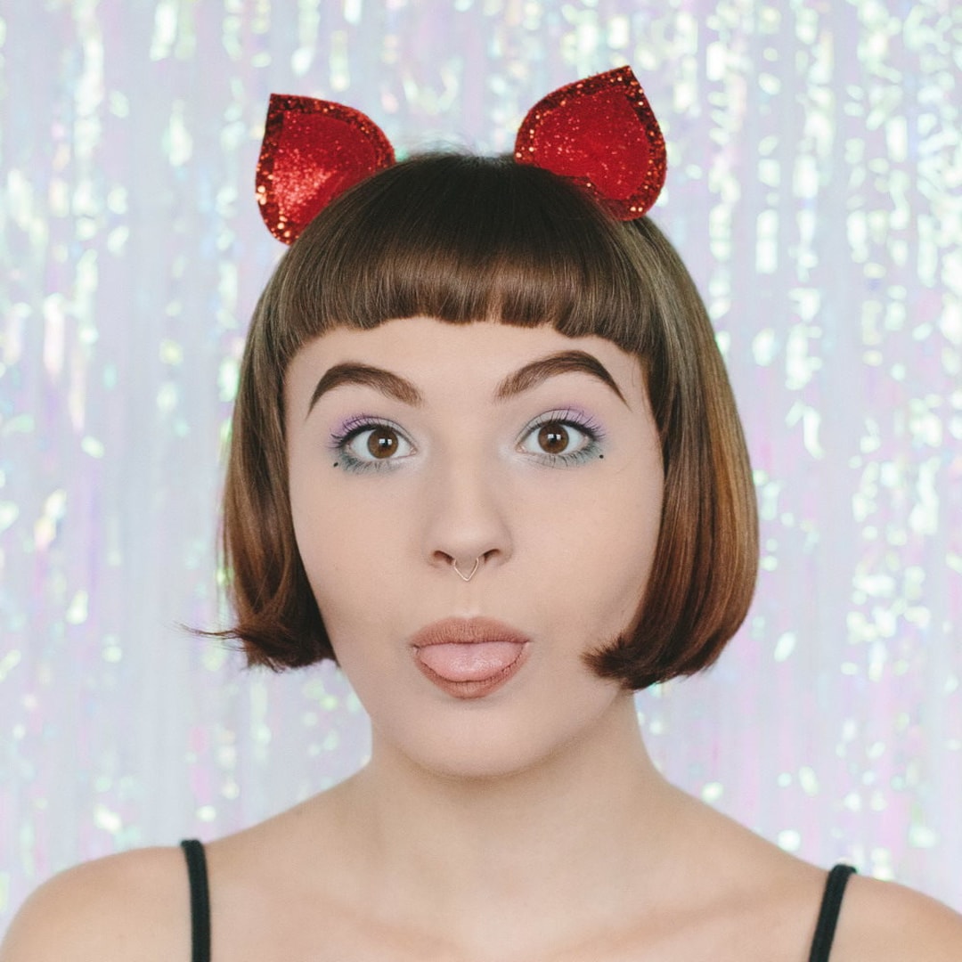 Red Glitter Cat Ears Headband, Halloween Glitter Cat Ears Headband, Red ...