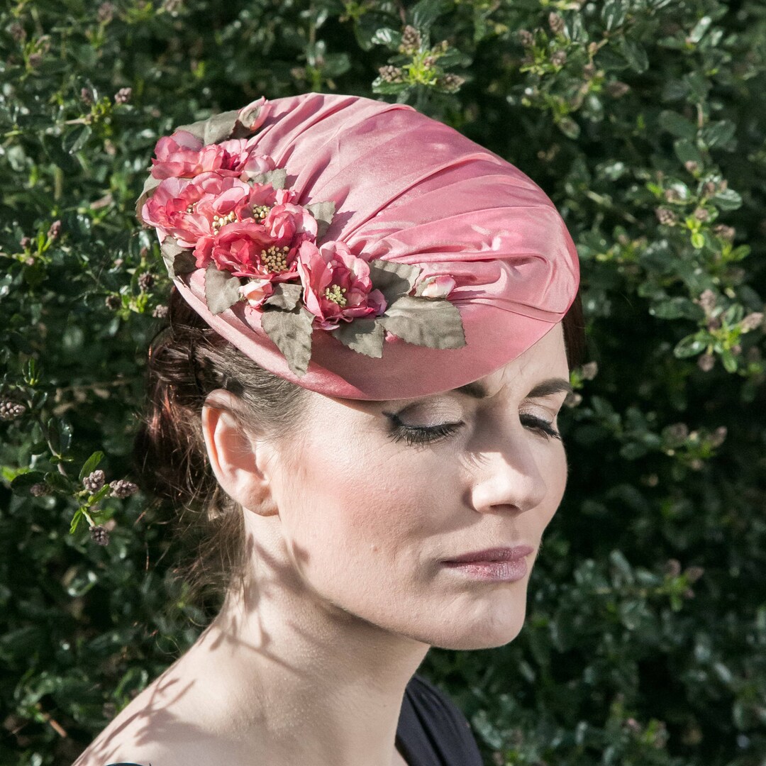Pink Silk Hat With Blossom Flowers, Pink Cocktail Hat, Pink Percher Hat ...