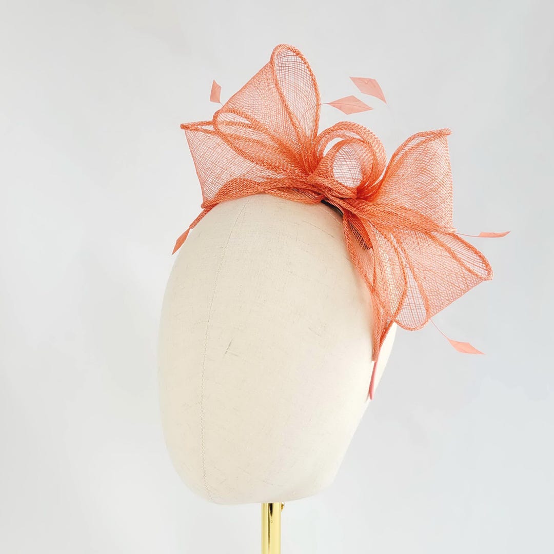 Coral Loop Fascinator With Coque Feathers, Coral Sinamay Fascinator ...