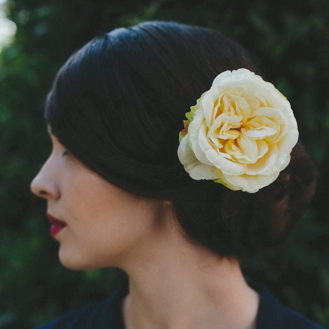 Pale Yellow Rose Hair Clip, Pastel Yellow Vintage Style Rose Hair ...