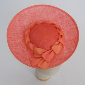 Coral Sinamay Brimmed Hat With Ribbon Trim, Coral Race Day Hat, Coral ...