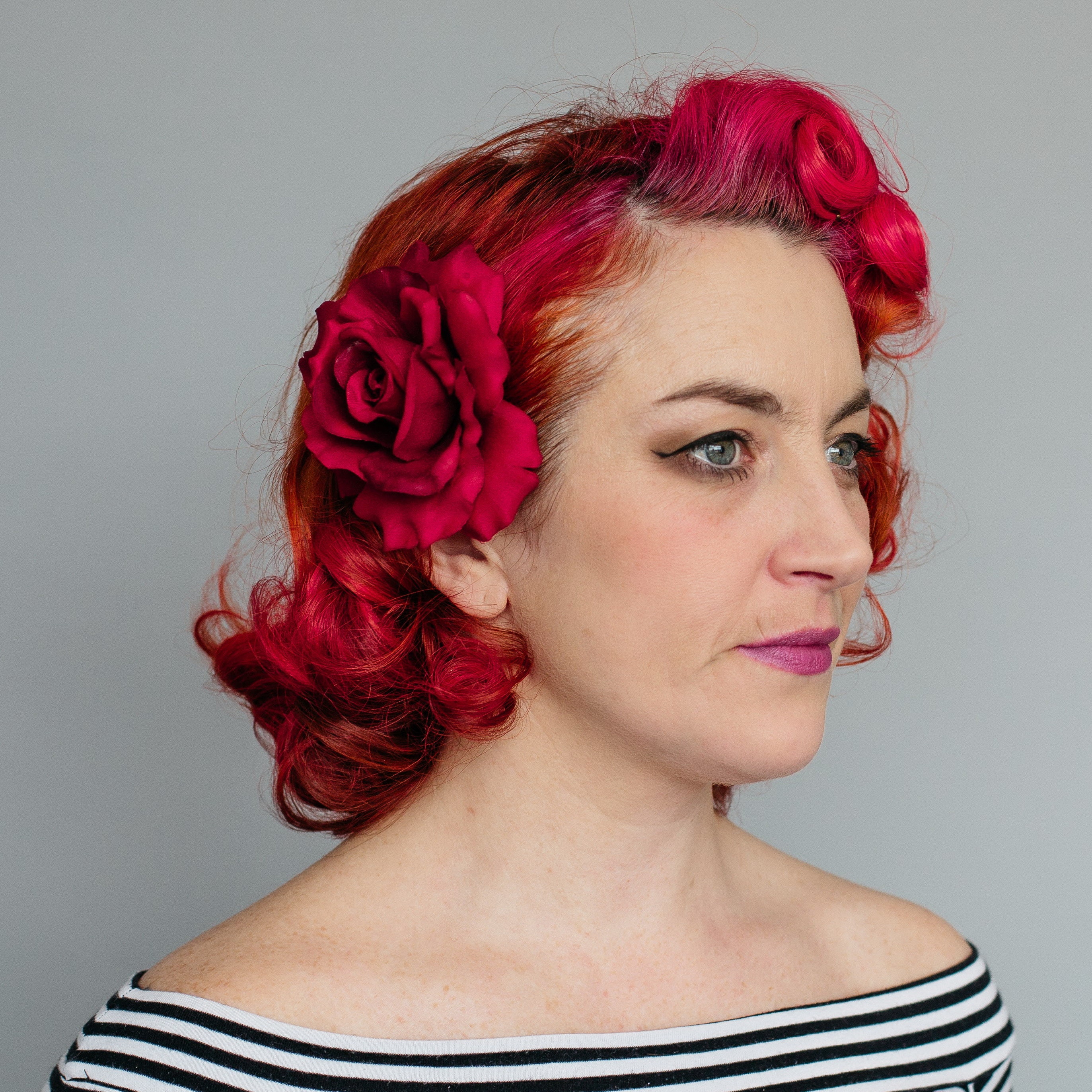 Red Rose Flower Hair Clip Red Vintage Style Rose Hair Flower | Etsy