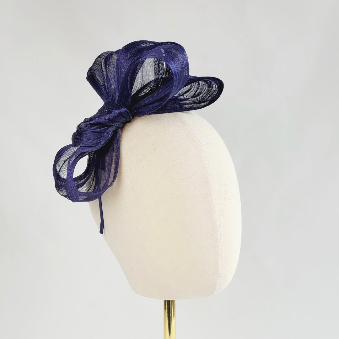 Navy Blue Silk Abaca Wedding Fascinator, Statement Feather Free ...