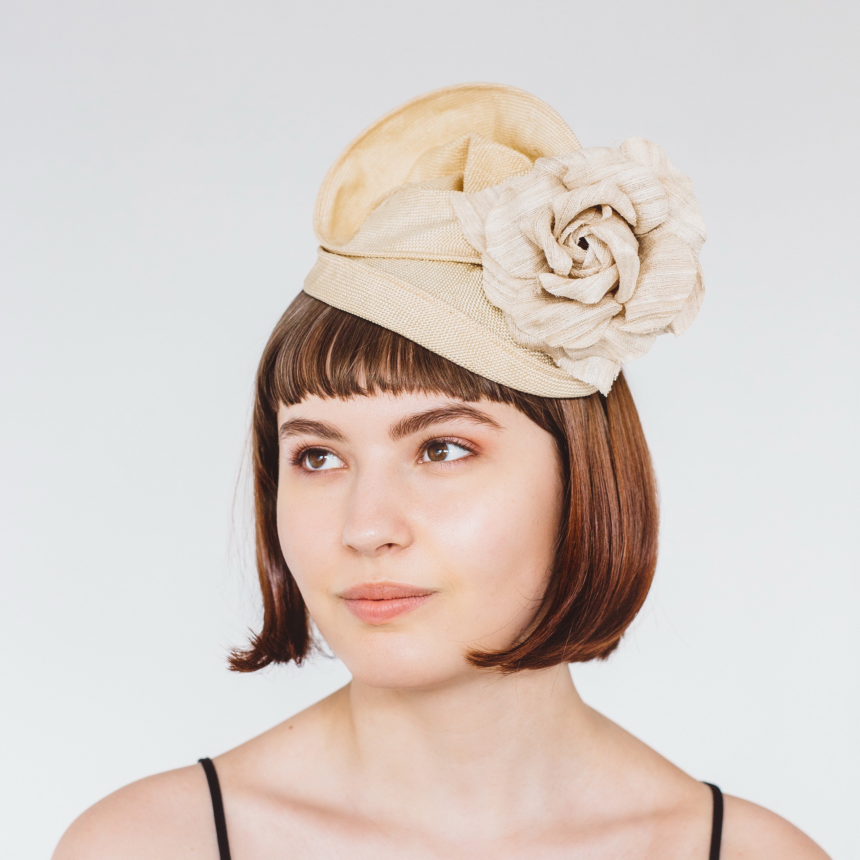 Gold Straw Percher Hat with Rose Flower Cocktail Hat Race | Etsy