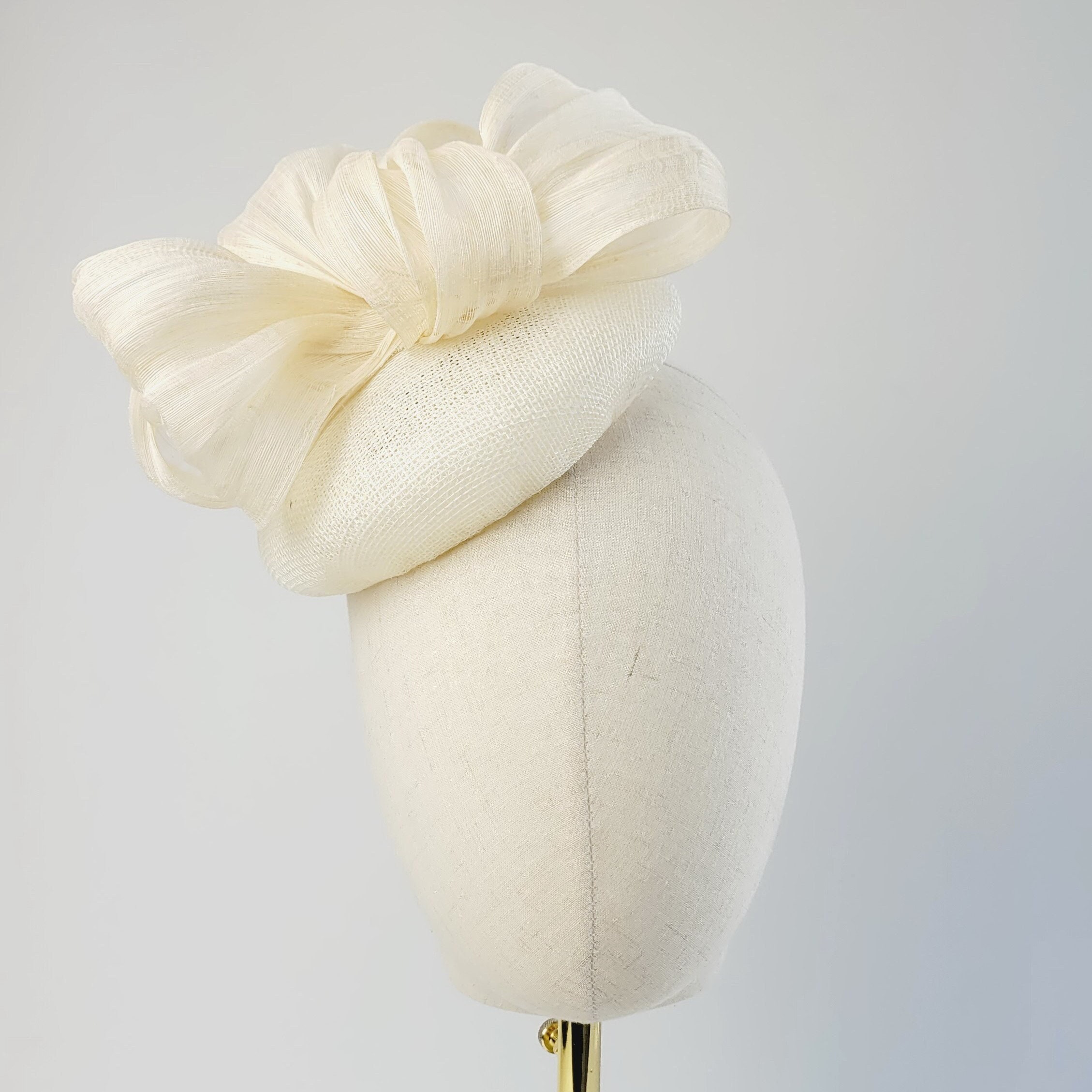 Ivory Button Hat With Silk Abaca Loops, Ivory Cocktail Hat, Ivory Race ...
