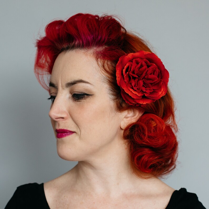 Red Vintage Style Rose Hair Flower, Red Rose Flower Hair Clip - Etsy