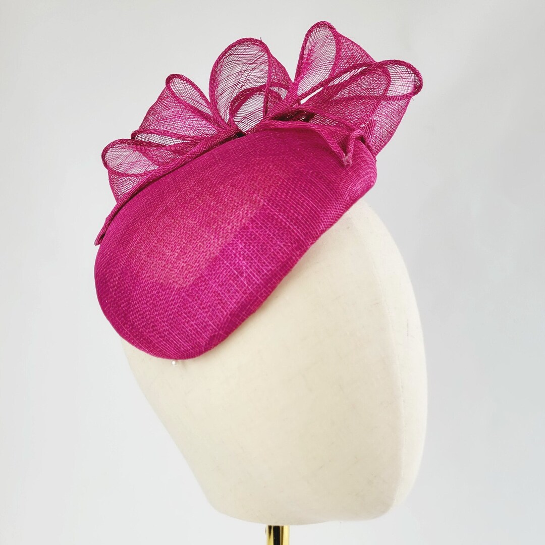 Dark Pink Sloped Beret Hat With Loops, Vegan Friendly Hat, Dark Pink ...
