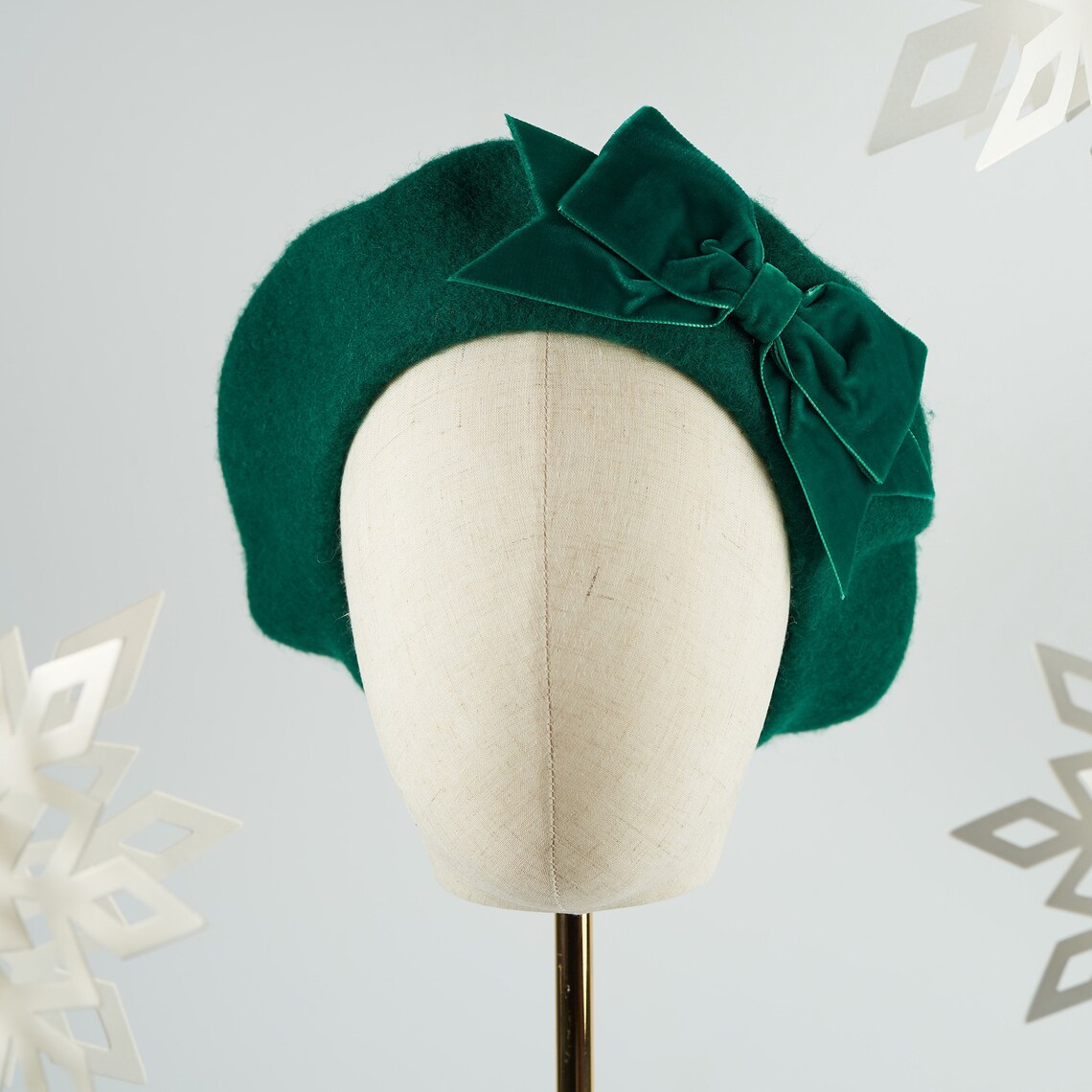 Emerald Green Wool Felt Beret Hat With Green Velvet Ribbon - Etsy Australia