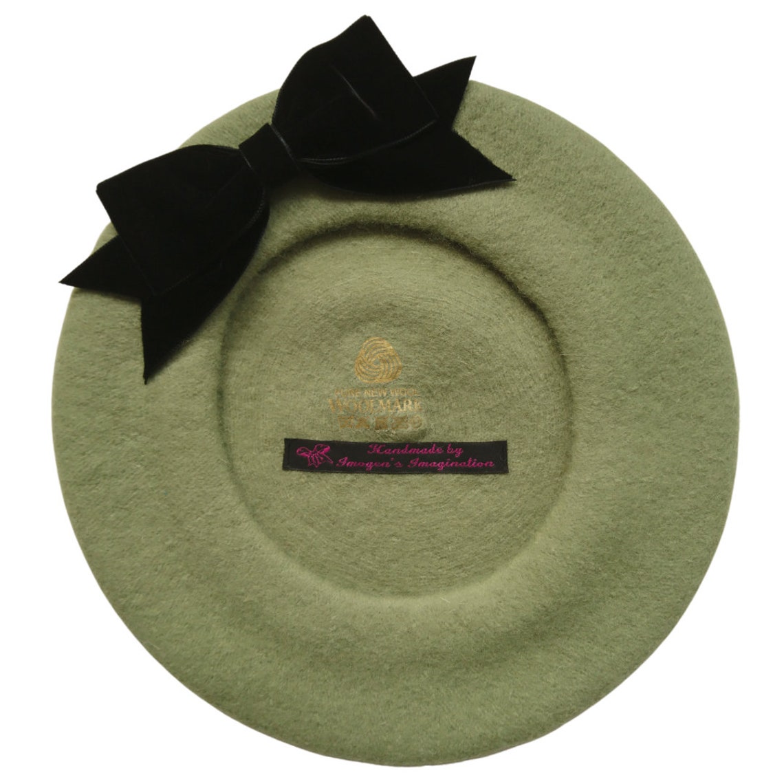 Sage Green Wool Felt Beret Hat With Green Velvet Ribbon Bow - Etsy