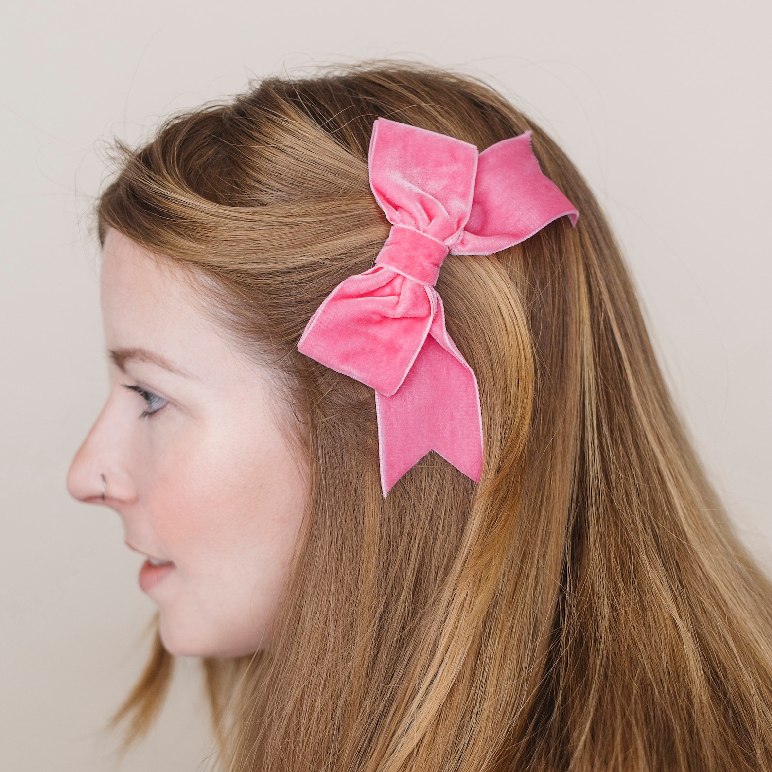 Bubblegum Pink Velvet Ribbon Bow Hair Clip, Classic Pink Velvet Hair ...
