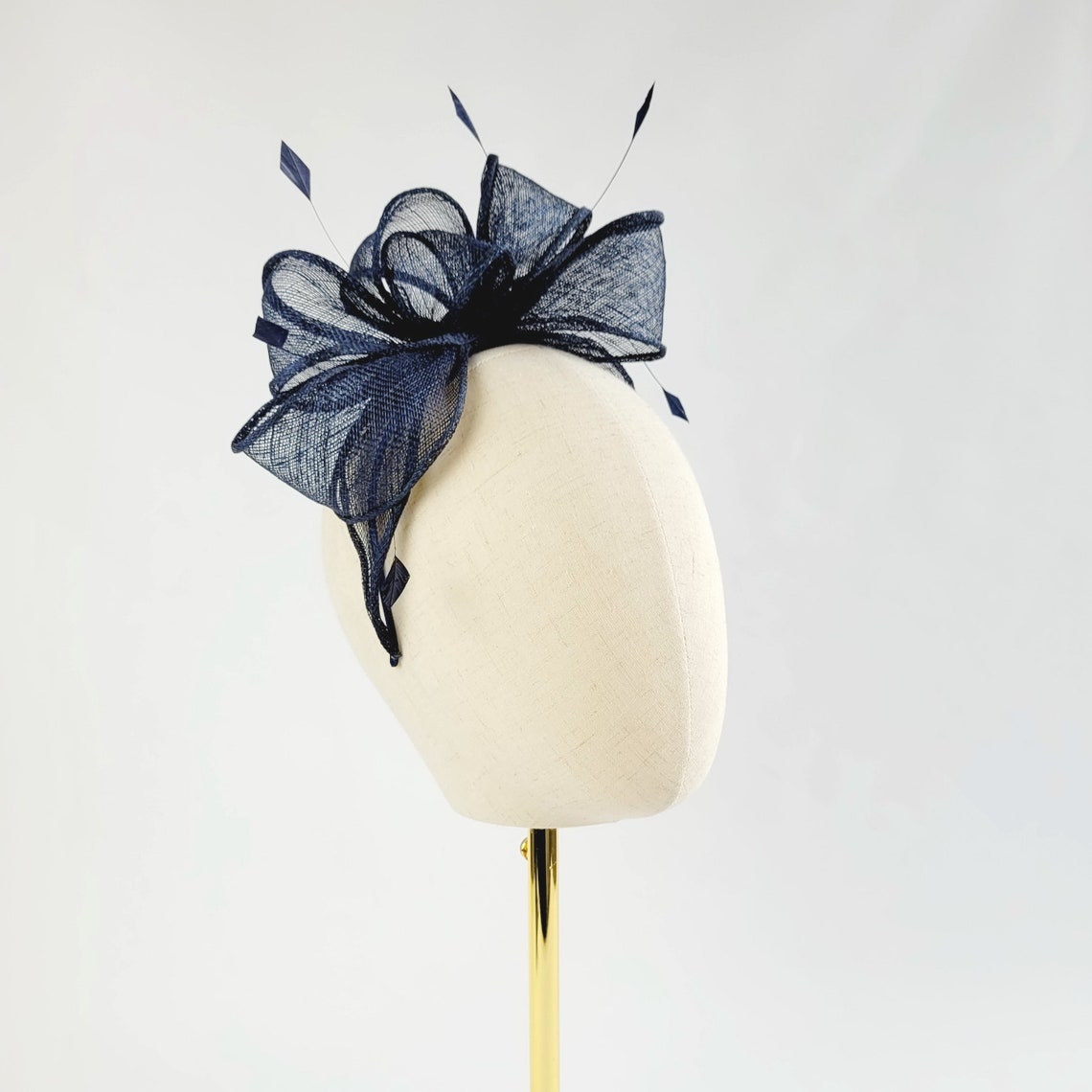 Dark Navy Loop Fascinator With Coque Feathers, Navy Sinamay Fascinator ...