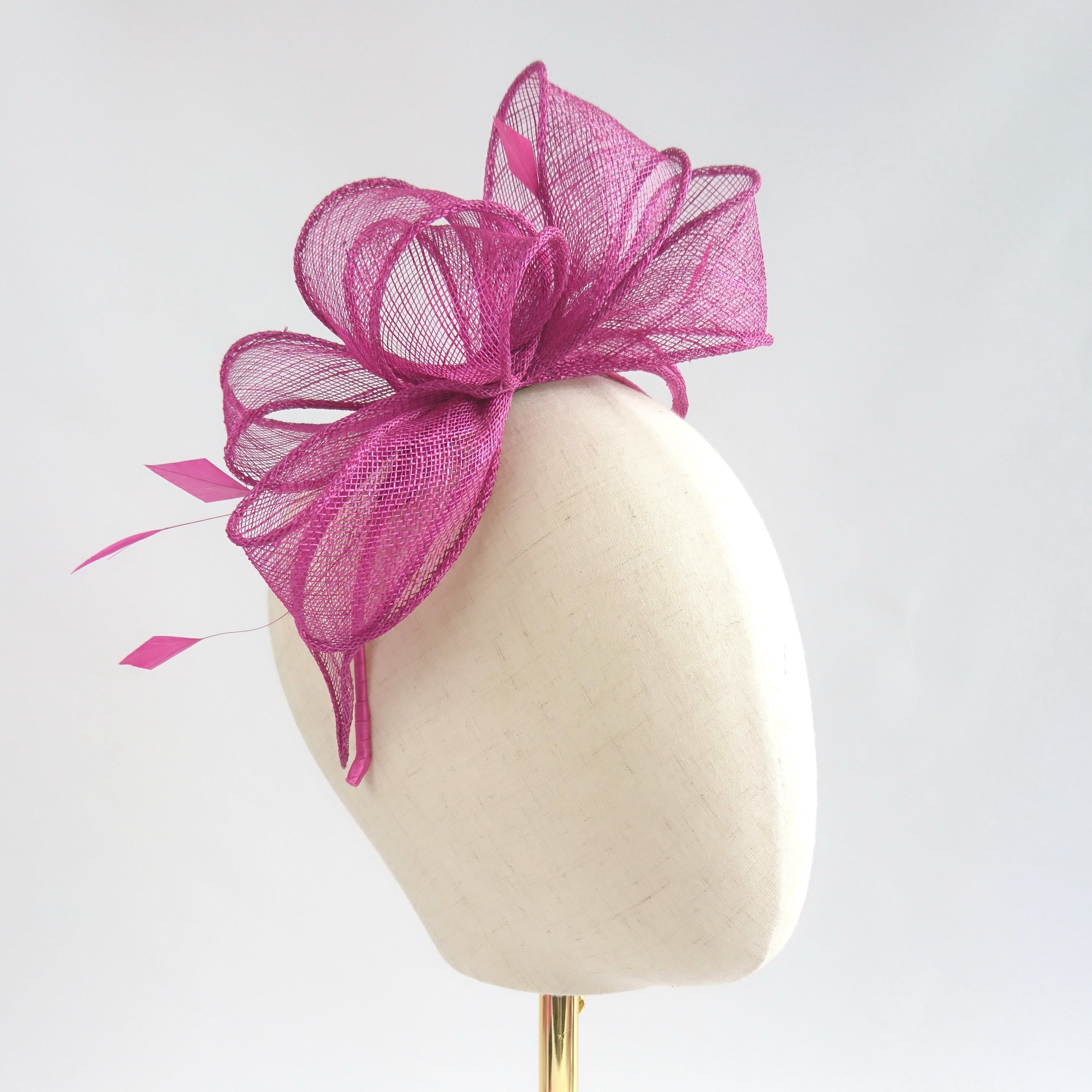 Dark Pink Loop Fascinator with Coque Feathers Pink Sinamay | Etsy