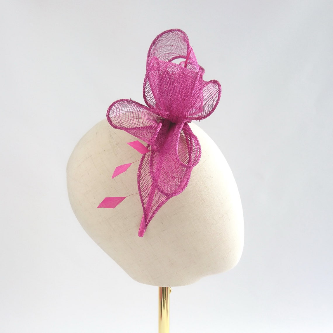 Dark Pink Loop Fascinator with Coque Feathers Pink Sinamay | Etsy