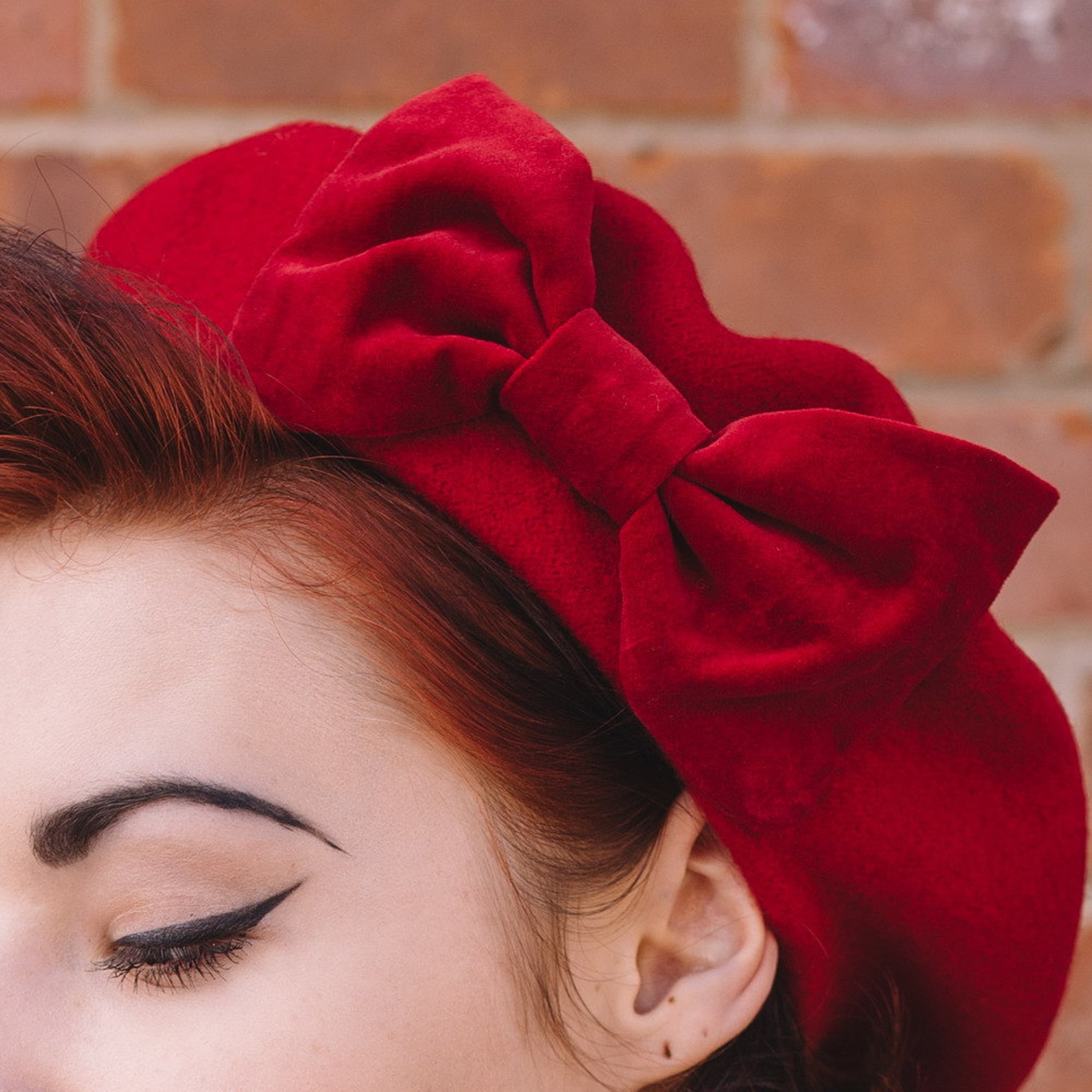 Red Wool Felt Beret Hat With Red Velvet Bow, Red French Beret Hat, Red ...