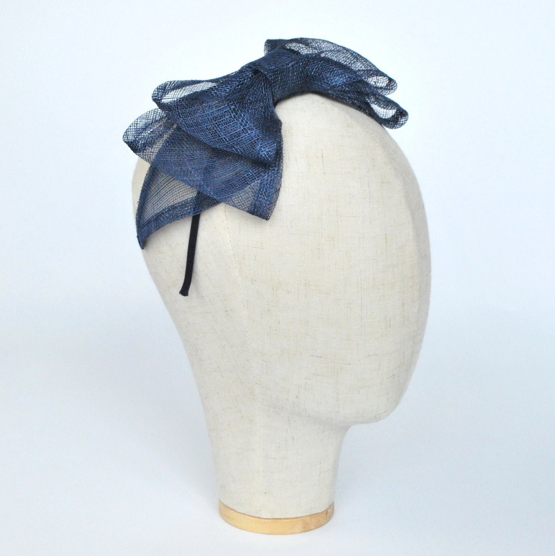 Navy Blue Large Bow Fascinator, Navy Sinamay Fascinator, Navy Wedding ...