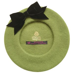 Moss Green Wool Felt Beret Hat With Green Velvet Ribbon Bow, Green ...