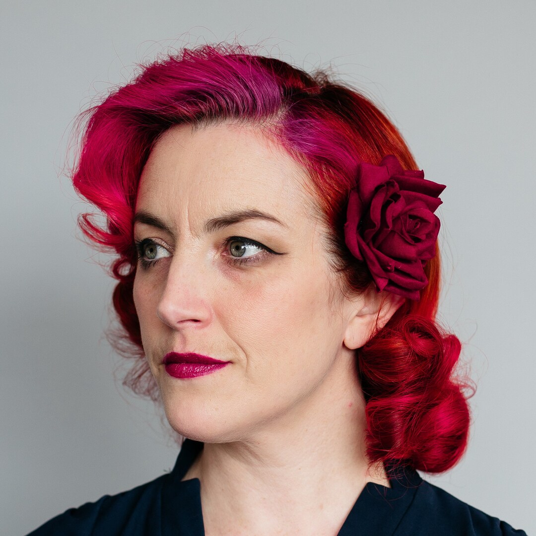 Red Velvet Rose Flower Hair Clip, Red Vintage Style Velvet Rose Hair ...