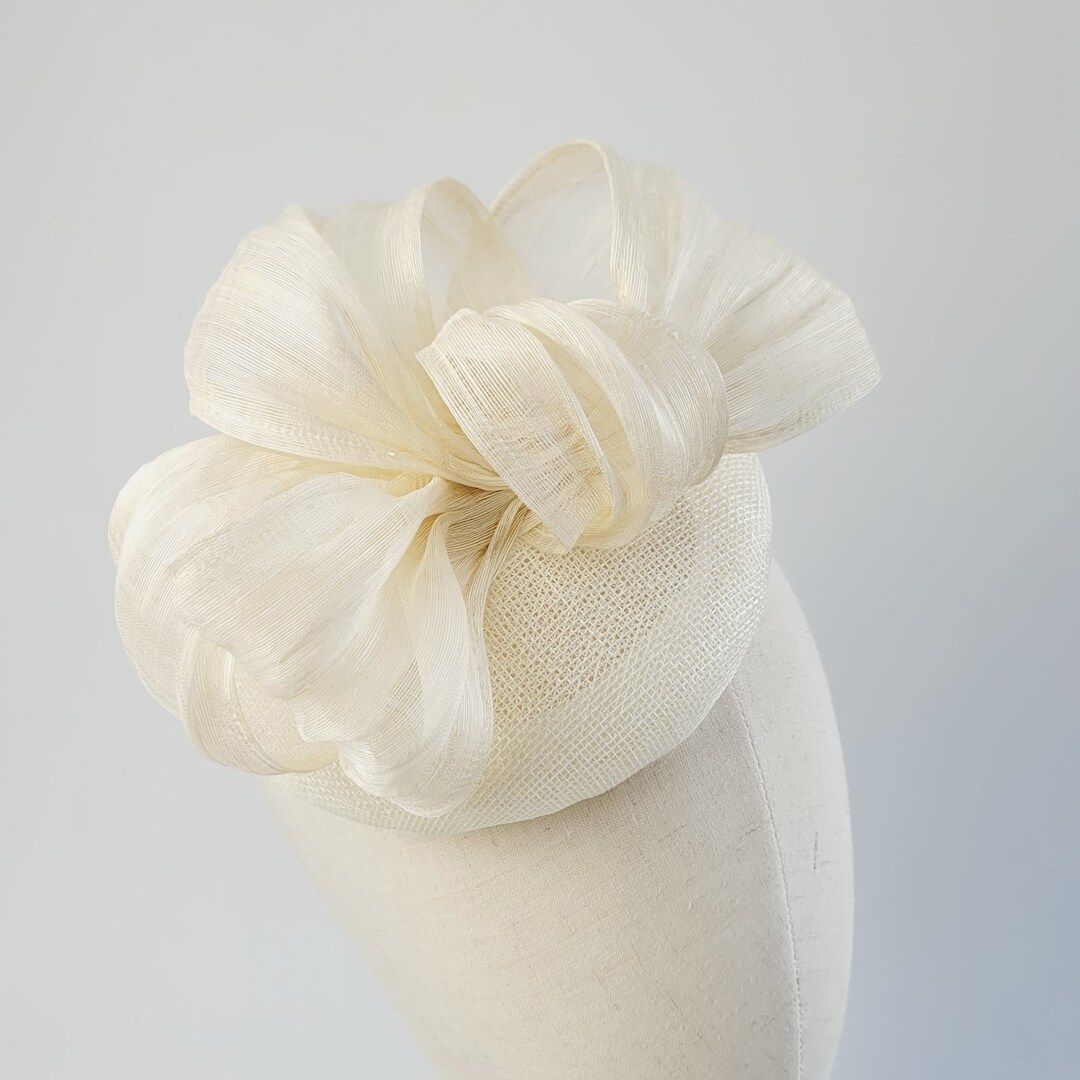 Ivory Button Hat With Silk Abaca Loops, Ivory Cocktail Hat, Ivory Race ...