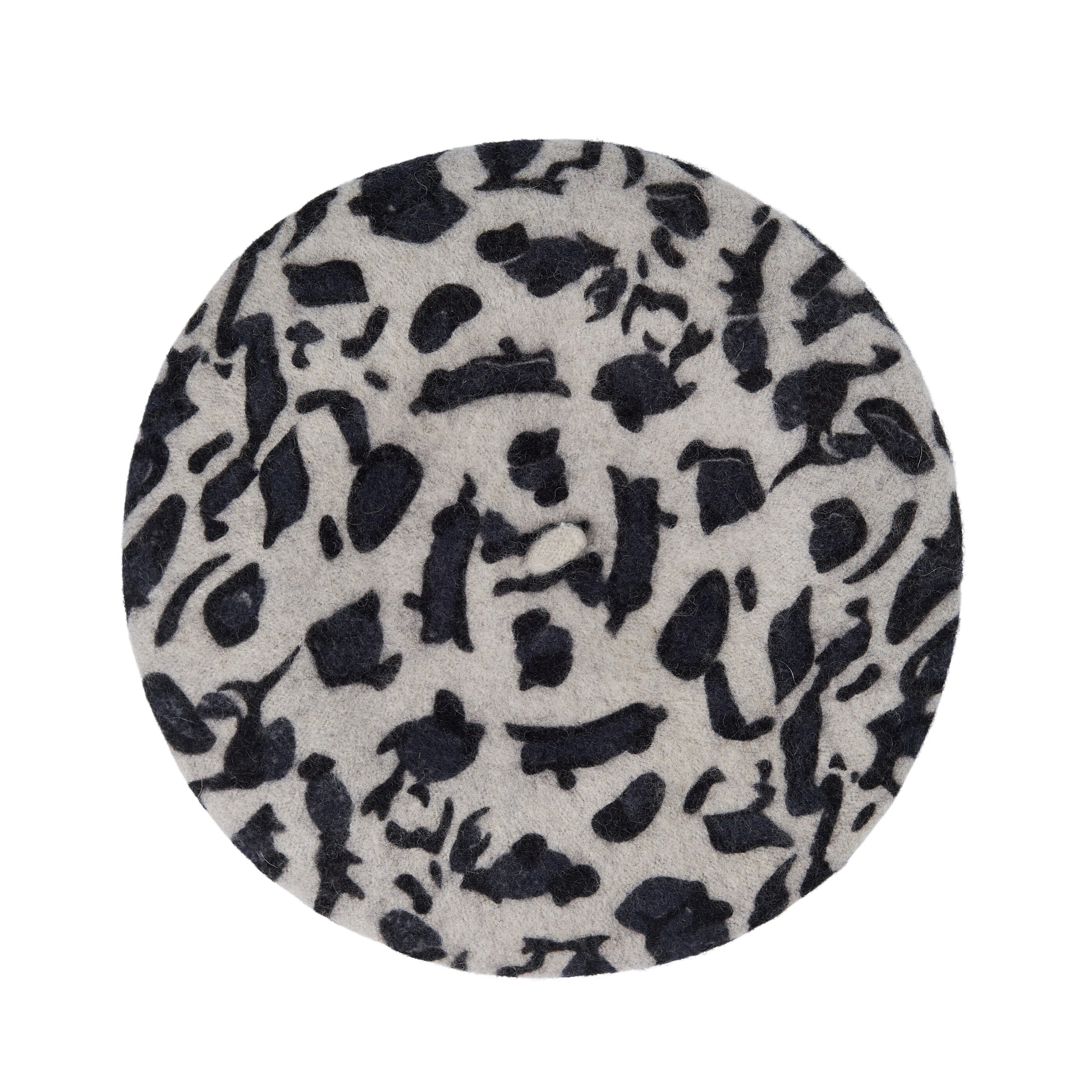 Grey Leopard Print Wool Felt Beret Hat With Black Velvet Ribbon Bow ...