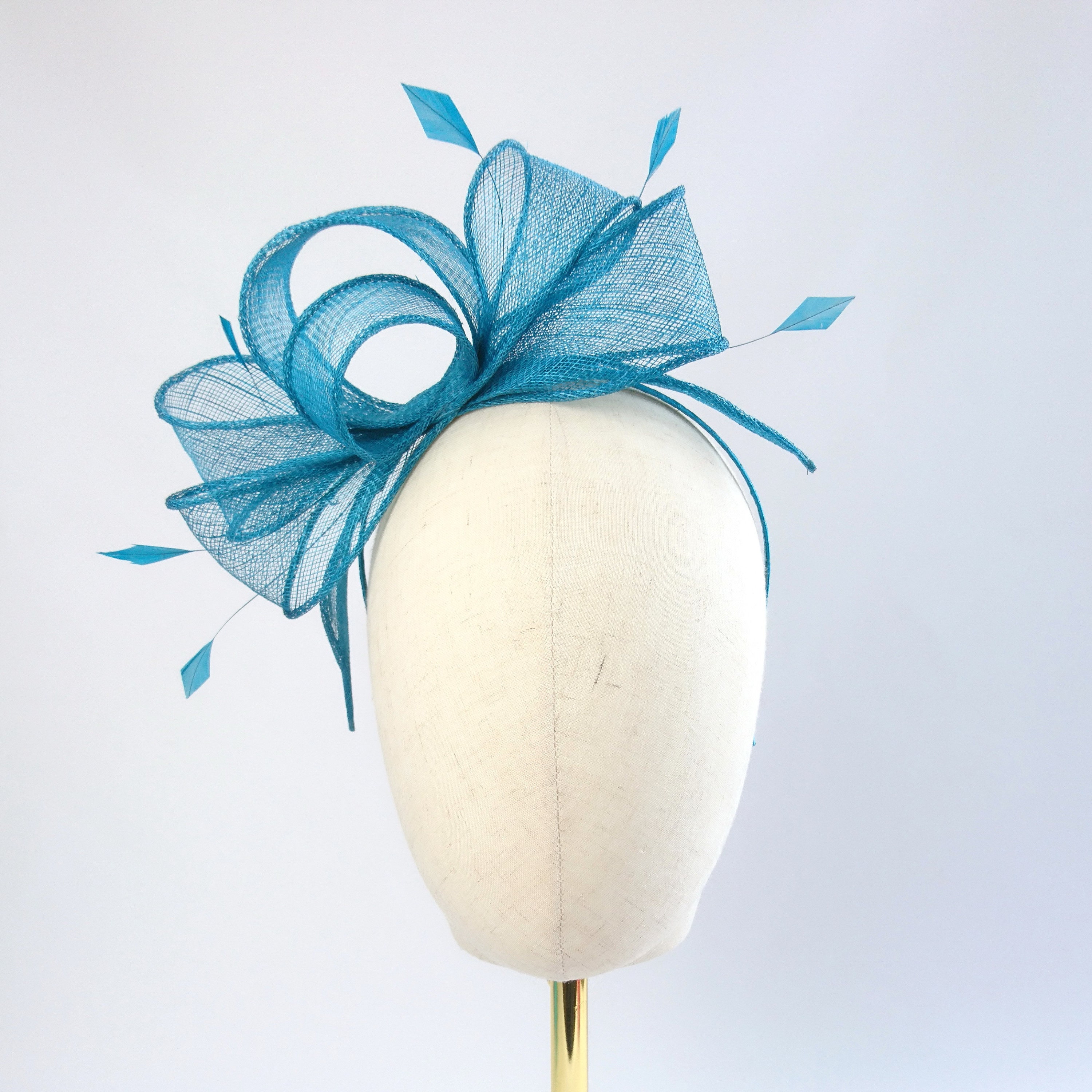 Teal Loop Fascinator With Coque Feathers Turquoise Sinamay Etsy