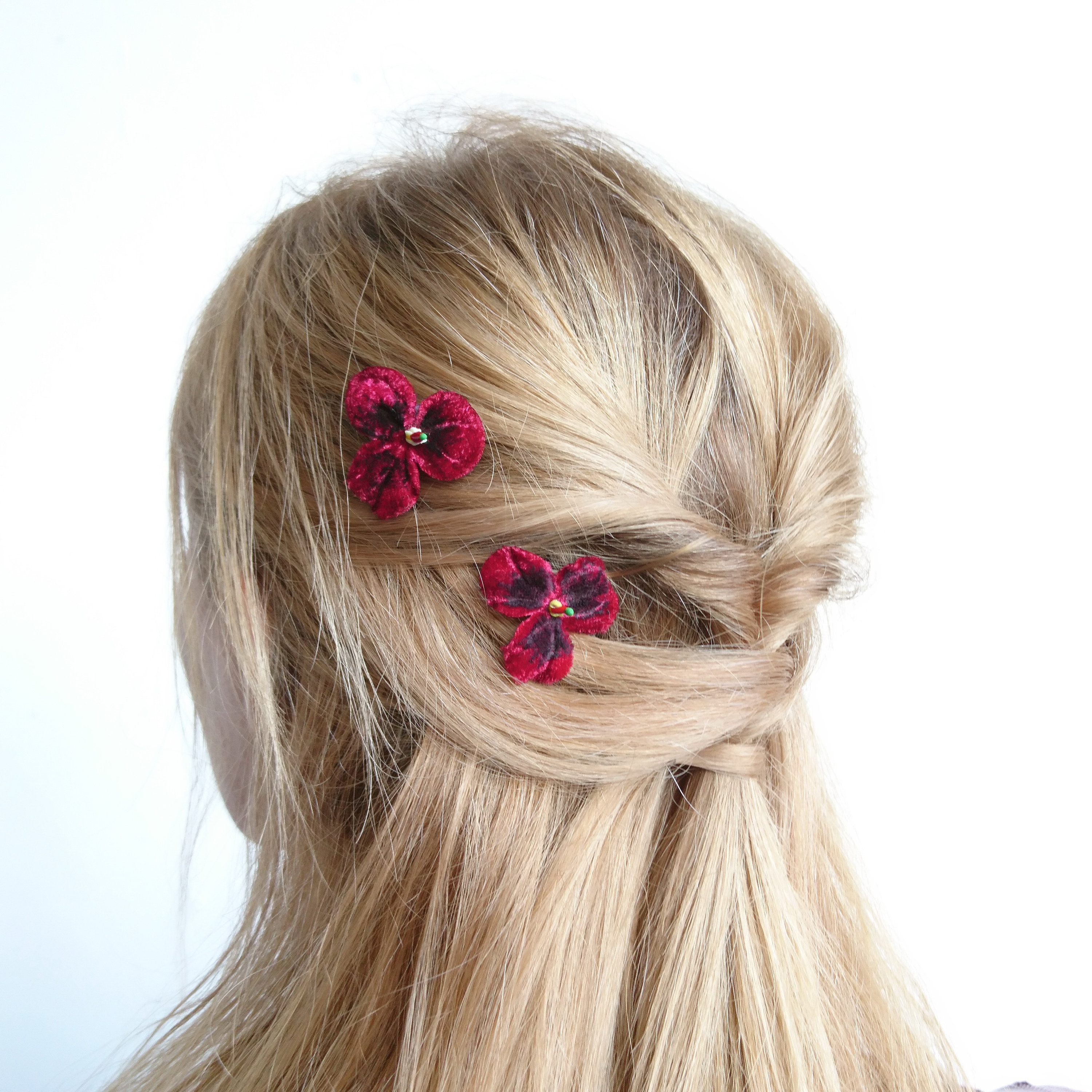 Ruby Red Flower Hair Grips, Red Flower Hair Pins, Red Flower Hair Clips ...