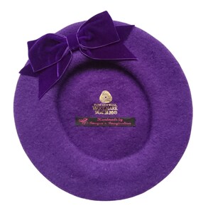 Purple Wool Felt Beret Hat With Purple Velvet Ribbon Bow, Purple French ...