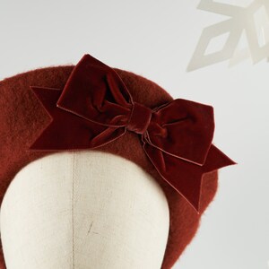 Russet Red Wool Felt Beret Hat With Russet Velvet Ribbon Bow, Russet ...