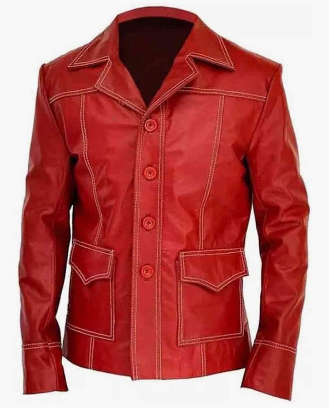 Fight Club Tyler Durden Red Leather Jacket: Brad Pitt FC Coat - Etsy